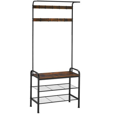Coat Stand - shoe rack, seat, 2 shelves and 9 coat hooks 73.5x36x184cm ...