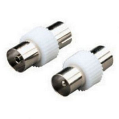 Coaxial plug to coaxial plug Coupler (MALE TO MALE - WHITE PLASTIC) Per ...