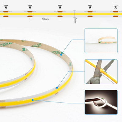 COB LED Strip Lights Natural white 4000k 5m dimmable, cuttable and ...