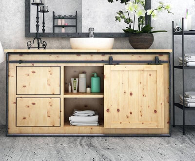 Coburn Flat Track Mini Sliding Door Kit with top mount hangers in black ...