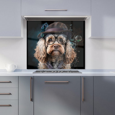 Cockapoo Dog With Glasses Splashart Premium Glass Kitchen Splashback ...
