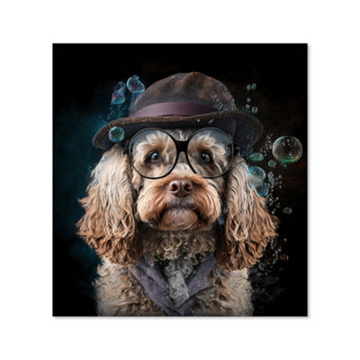 Cockapoo Dog With Glasses Splashart Premium Glass Kitchen Splashback ...