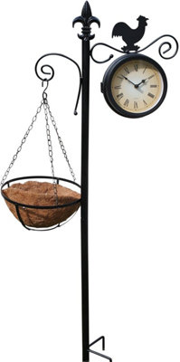 Cockeral Design Garden Clock and Thermometer With Hanging Basket and ...