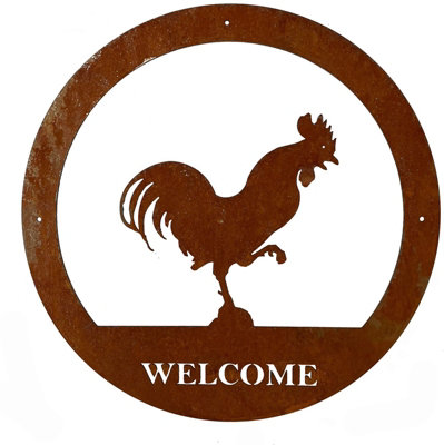 COCKEREL LARGE WALL ART - WITH TEXT - STEEL - W49.5 X H49.5 CM - BARE ...