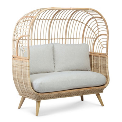 Cocoon Indoor Rattan 2 Seater Sofa with Beige Cushion | DIY at B&Q