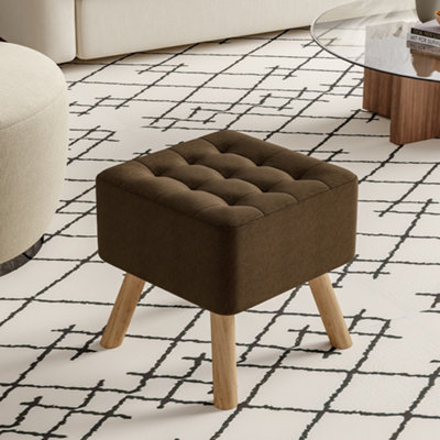 Coffee Linen Upholstered Footstool Footrest with Padded Wood Legs W 395 ...
