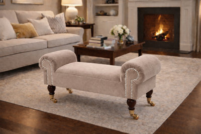 Coffee Plush Chaise Lounge With Beading