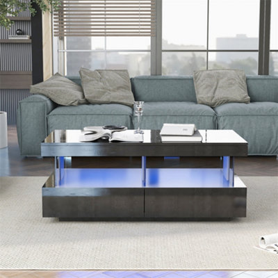 Coffee Table for Living Room, High Gloss Tea Table with 16-Color LED ...