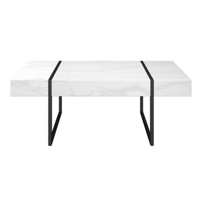 Coffee Table Lumina White MDF Wood Top Marble Style Effect Living Room Desk
