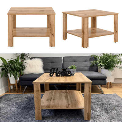 Coffee Table Storage Shelf Small Square Living Room Table Wotan Oak Effect Ode
