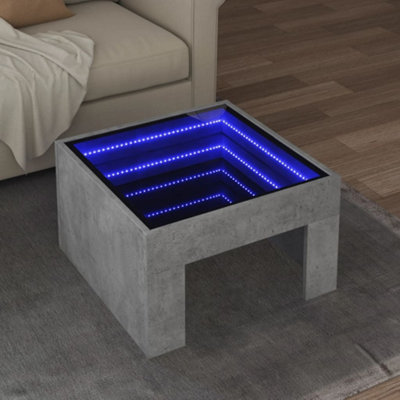 Coffee Table with Infinity LED Concrete Grey 50x50x30 cm