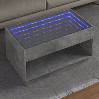 Coffee Table with Infinity LED Concrete Grey 90x50x50 cm