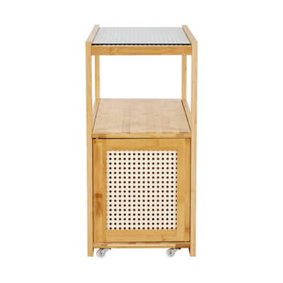 Coffee Table with Wheels Cabinet Storage Movable