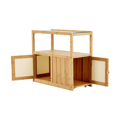 Coffee Table with Wheels Cabinet Storage Movable
