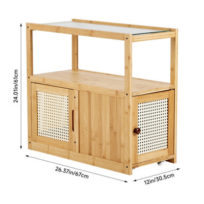 Coffee Table with Wheels Cabinet Storage Movable