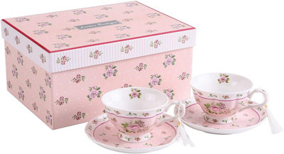 Coffee Tea cups and Saucers set of 2 Vintage Flora Rose Lavender ...