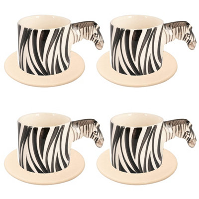 Coffee Tea Cups and Saucers Set of 4 Zebra Mug by Laeto House & Home ...