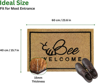 Coir Door Mat 60x40cm Non-Slip Absorbent Indoor/Outdoor Eco-Friendly ...