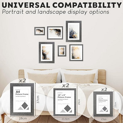 Collage Picture Frame Set, Dark Grey, A4, 8" x 10" & 7" x 5", Box of 6 ...