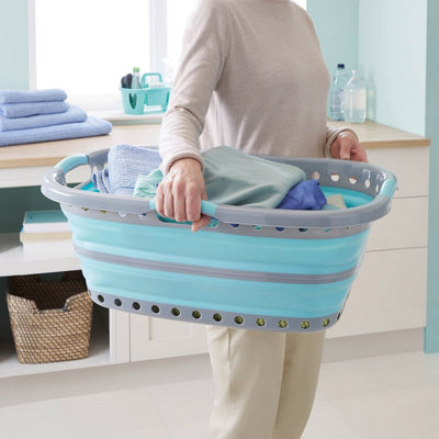 Collapsible Laundry Basket with 37L Capacity, Flat-Folding with 3 ...