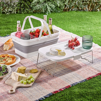 Collapsible Picnic Box with Table and Foldaway Handles - Portable Food ...