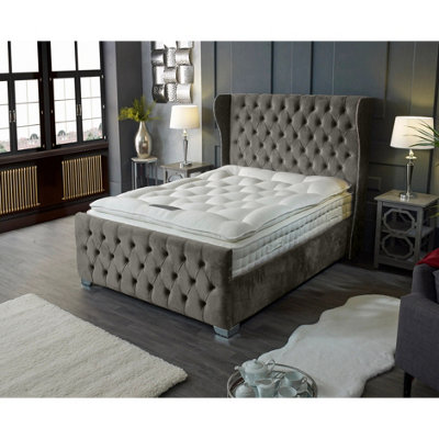 Colleen Plush Velvet Grey Bed Frame | DIY at B&Q