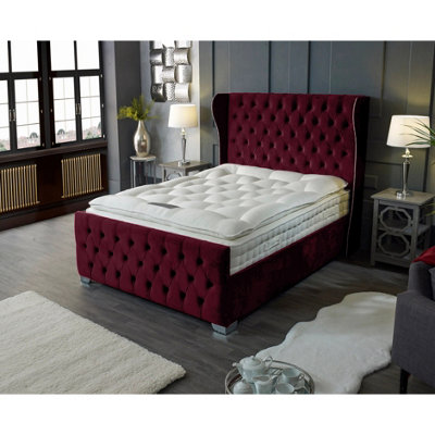 Colleen Plush Velvet Maroon Bed Frame