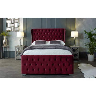 Colleen Plush Velvet Maroon Bed Frame