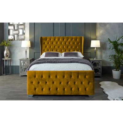 Colleen Plush Velvet Mustard Bed Frame