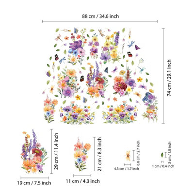 Colorful Flower Window Stickers with Dragonflies & Butterflies - Spring ...