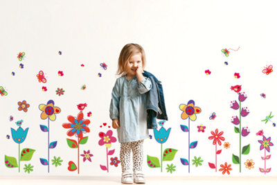 Colorful Flowers Butterflies Decal Wall Stickers Children Kids Girl ...