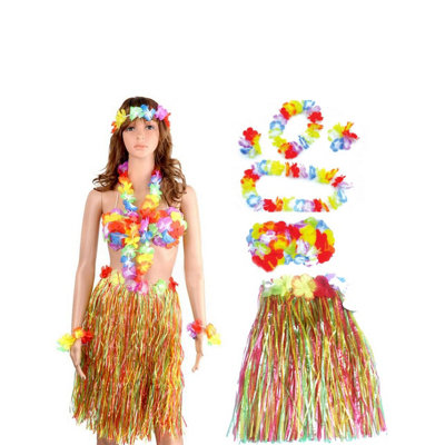 Colorful Hawaiian Tropical Theme Party Hula Luau Grass Dancer Skirt and ...