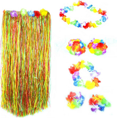 Colorful Hawaiian Tropical Theme Party Hula Luau Grass Dancer Skirt and ...