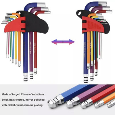 Colour Coded Allen Key Set Metric Ball Star End Hex Long Folding Wrench