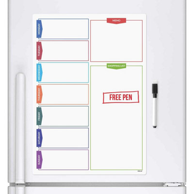 Colour Shopping List Fridge Planner Magnetic Whiteboard with Marker A3 ...