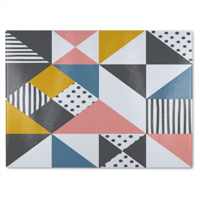 Coloured Geometric Pattern Glass Chopping Board