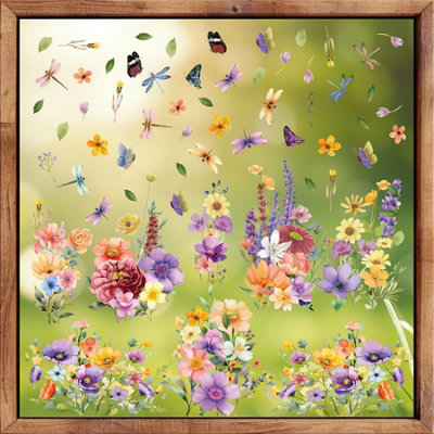 Colourful Flowers with Dragonflies and Butterflies Spring Window Clings
