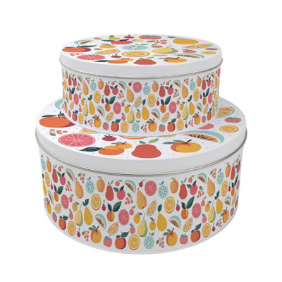 Colourful Fruits Set of 2 Cake Tins Gift - Nesting Round Large & Medium ...