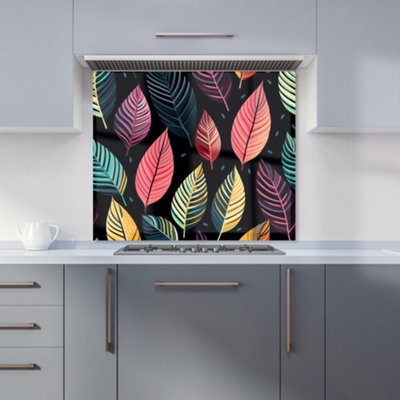 Colourful Leaves Pattern Premium Glass Kitchen Splashback W600mm x H750mm