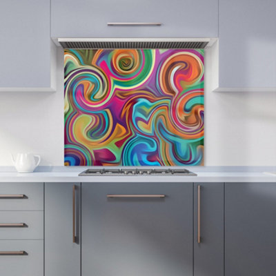 COLOURFUL WAVE PATTERN PREMIUM GLASS KITCHEN SPLASHBACK W600MM X H650MM
