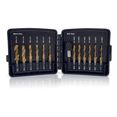 Combination Drill & Tap Set: 6pc SAE & 6pc Metric Titanium Bits (6-32NC ...