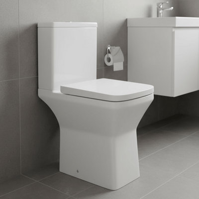 Comfort Height Rimless Close Coupled Square Toilet with Wrap Over Soft ...