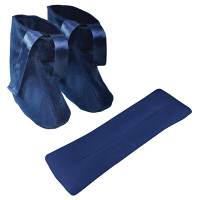 Comfortable Navy Blue Microwavable Slippers and Neck Warmer Set with ...