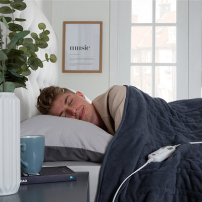 Comfy Hugs Blue Electric Throw Heated Over Blanket Soft Fleece