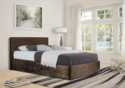 COMFY LIVING 4FT6 PRADO CRUSHED VELVET OTTOMAN STORAGE BED BROWN