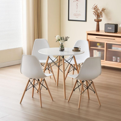 Comfy Living 5 Piece Dining Set With Round White Wooden Top And 4 White ...