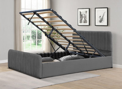Comfy Living 5ft Dark Grey Brushed Velvet Gas Lift Ottoman Bedframe