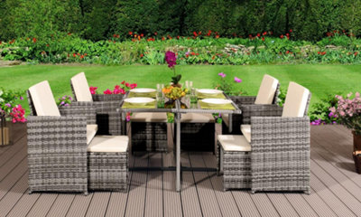 Comfy Living 9 Piece Cube Rattan Dining Set Light Grey with cover