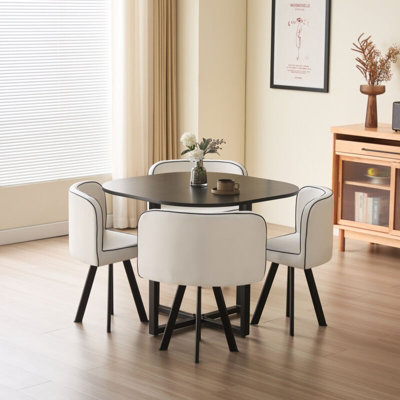 Comfy Living Black 90cm Square Dining Table Set with 4 White Chairs