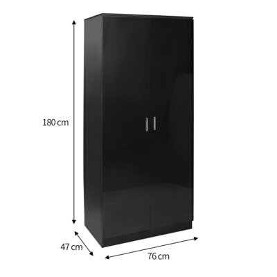 Comfy Living Black High Gloss 2 Door Wardrobe